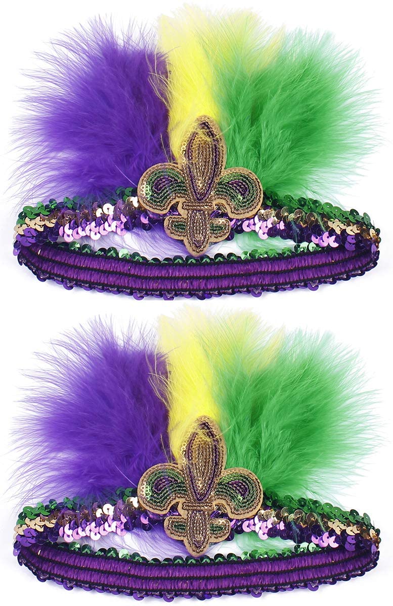 Myjoyday Women's Fascinators, Feathers Tea Party Hat, Veil Headband with Hair Clip for Cocktail Church (Yellow & Purple & Green)