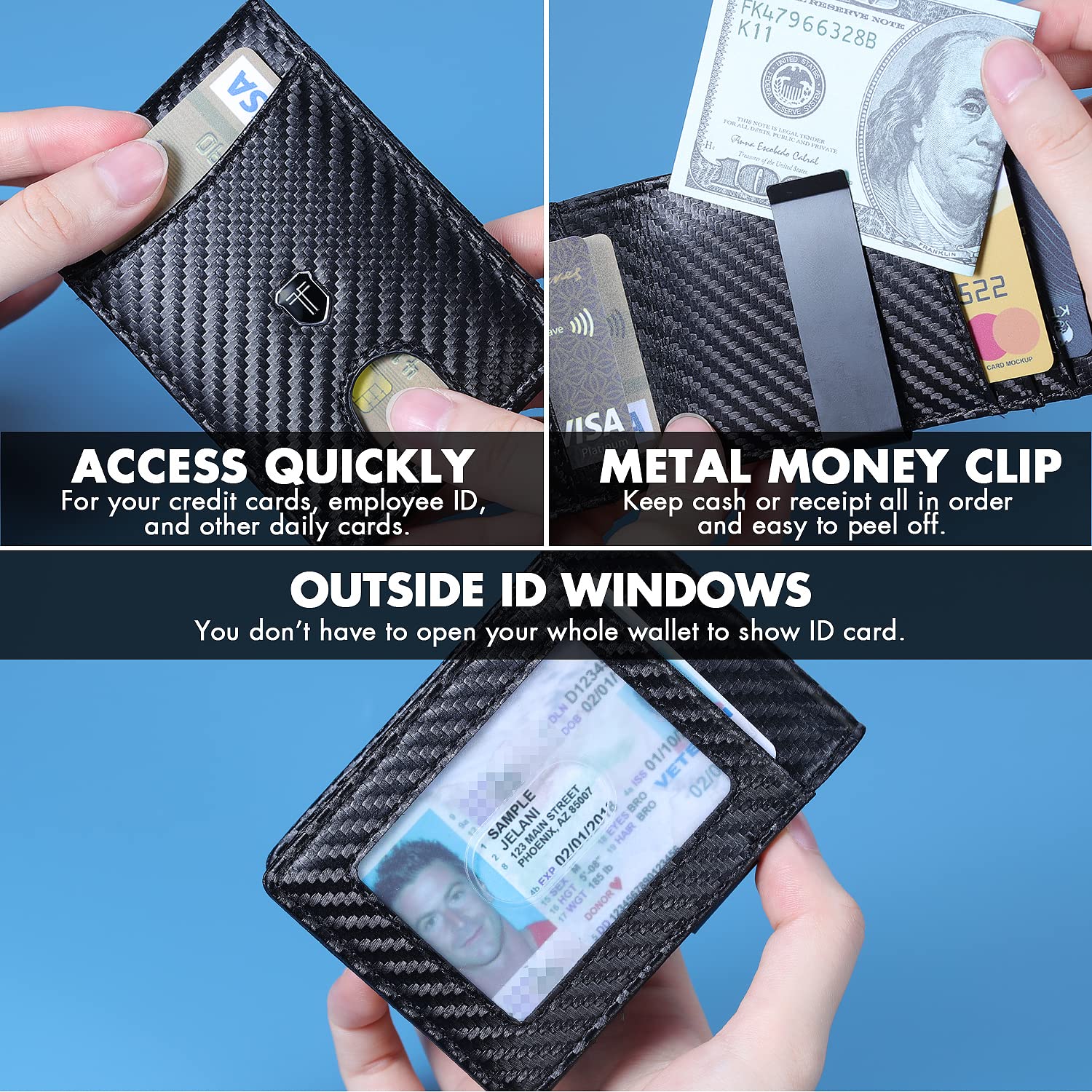 Toughergun Slim Wallet for Men Wallet with Money Clip RFID Wallet with ID Window Quick Card Front Pocket