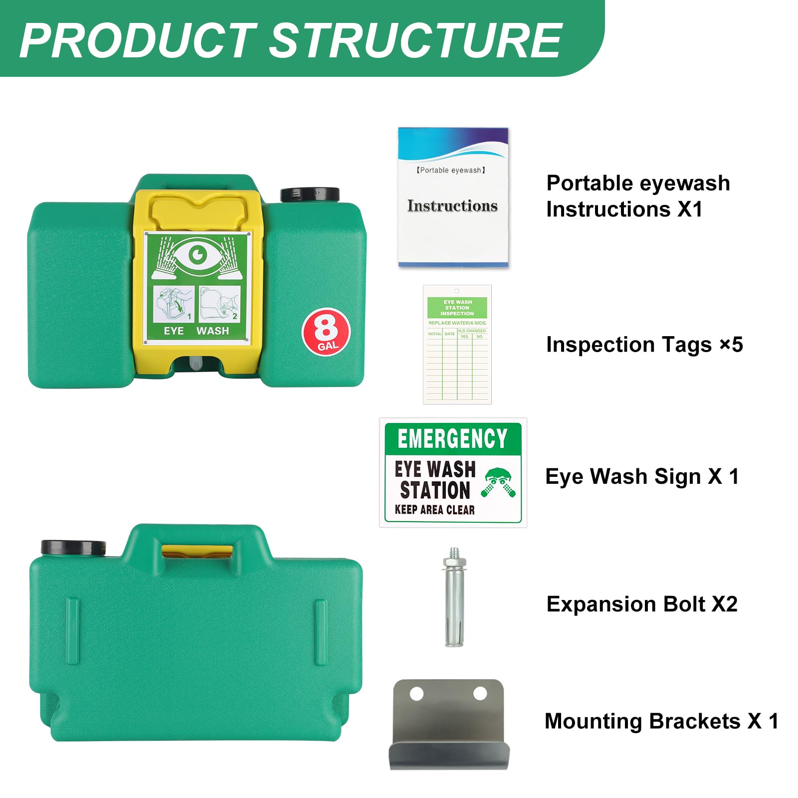 Portable Eyewash Station OSHA-Approved Emergency - Yzzwer 8 Gallon Wall Mounted Eye Wash Irrigation Kit Ansi Certified