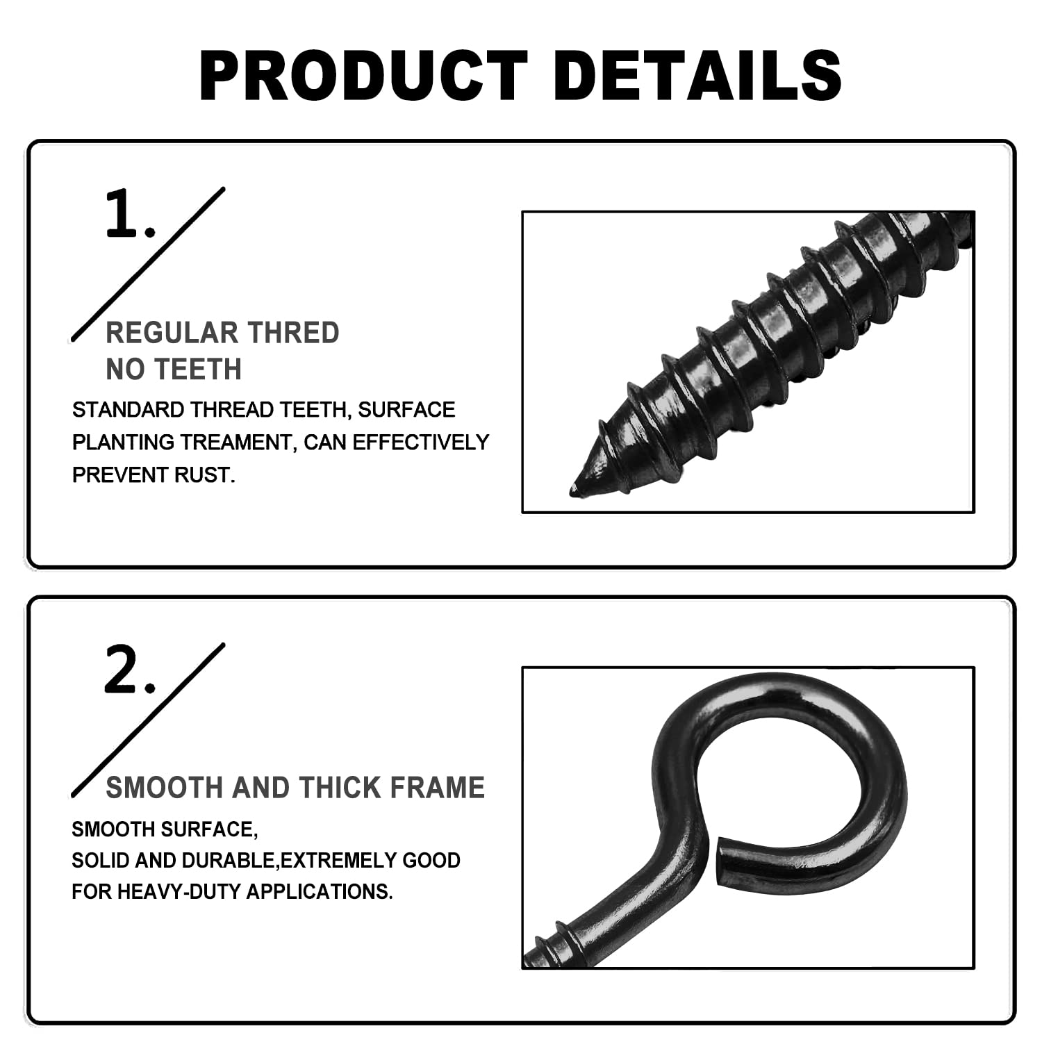 YGAOHF Eye Hooks Screw, 10 PCS 2.5 Inches Stainless Steel Eye Screws, Self Tapping Eyelet Screw Eye Bolts for Wood, Securing Cables Wires, Indoor & Outdoor Use, Black