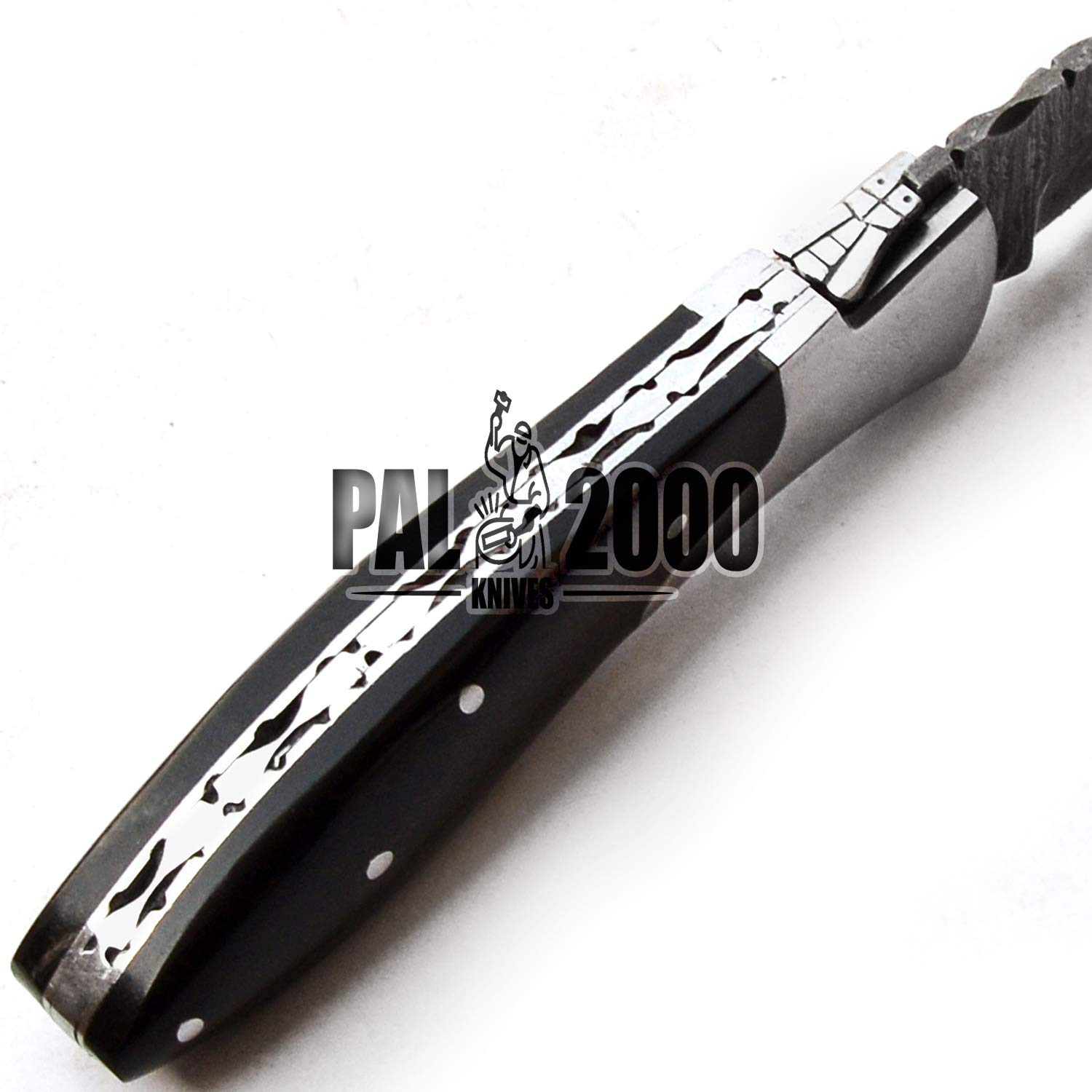 PAL 2000 KNIVES Custom Handmade Damascus Steel Folding Pocket Knife With Leather Sheath 9795