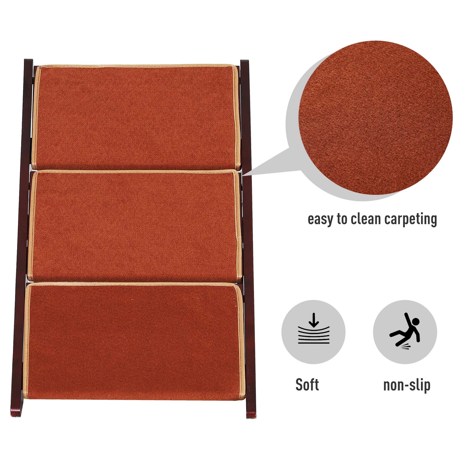 PawHut Wooden 2-in-1 Portable Folding Safety Pet Stairs/Ramp for Dogs and Cats