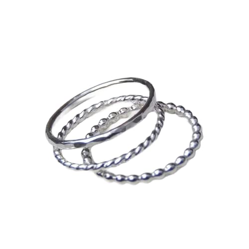 Stackable Band Single Sterling Silver Ring, twisted band engagement ring, Thin Hammered Texture Stacking, (5)