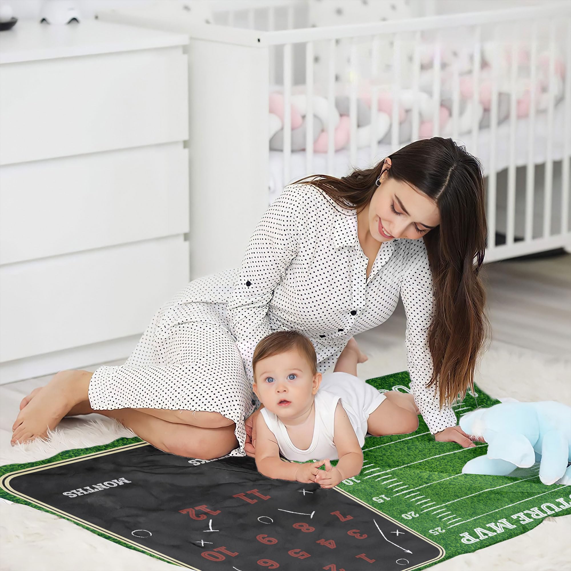 Pavo Premium Football Milestone Blanket for Baby Boys - Includes 3 Exclusive Frames - Personalized Monthly Baby Milestone Blanket for Newborn Ultra-Soft and Cozy 60"x40" Keepsake