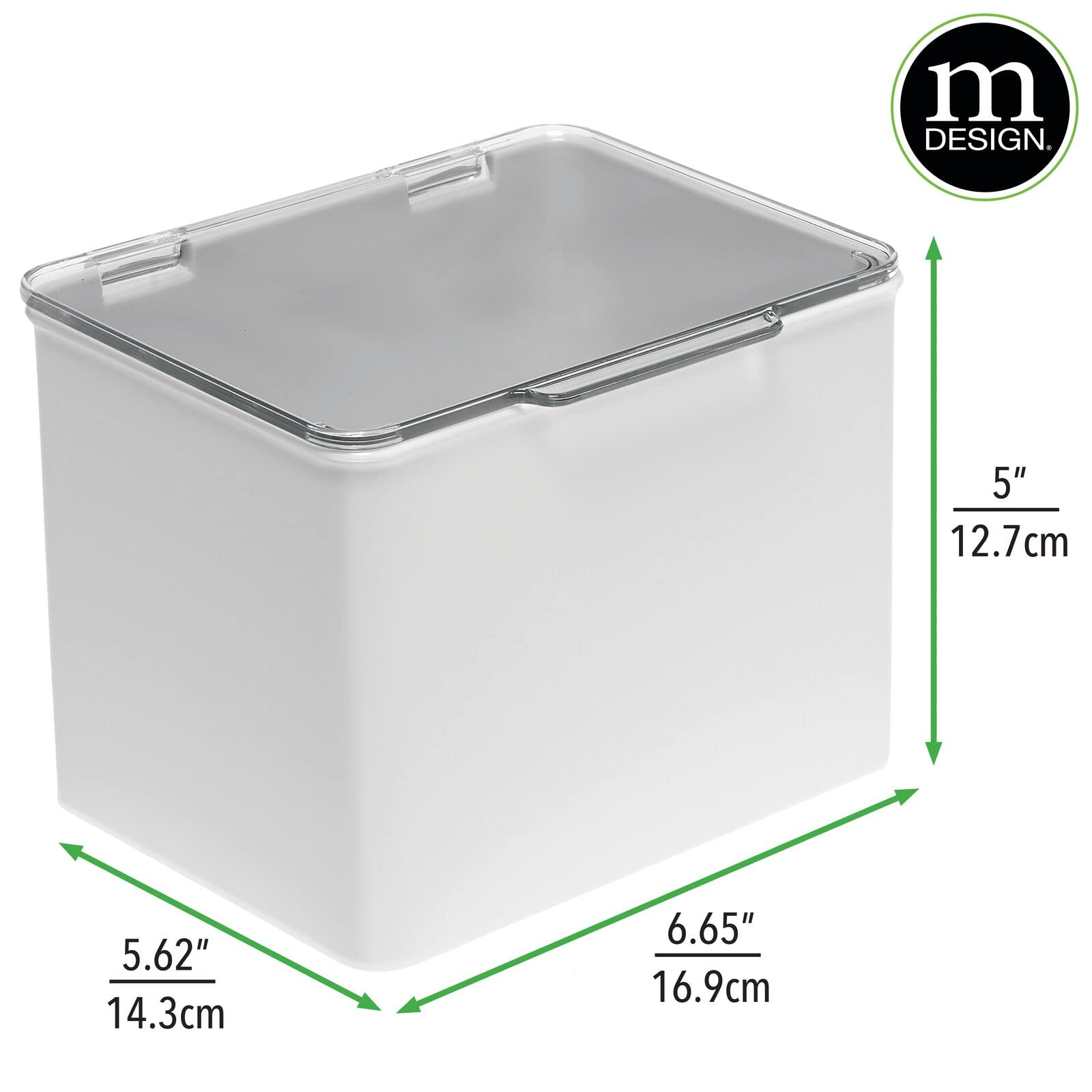 mDesign Plastic Bathroom Storage Organizer Box w/ Hinge Lid for Closet, Shelf, Cupboard, Vanity, Hold Medicine, Lotion, Cotton Swabs, Masks, Styling Tools, Lumiere Collection, 8 Pack, Stone/Clear