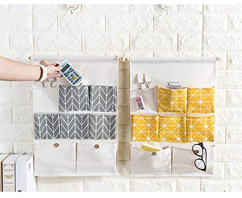 Over The Door Magzine Storage Pockets, Cotton and Linen Waterproof Closet Storage Hanging Bag Organizer (7-Pocket, Pink)