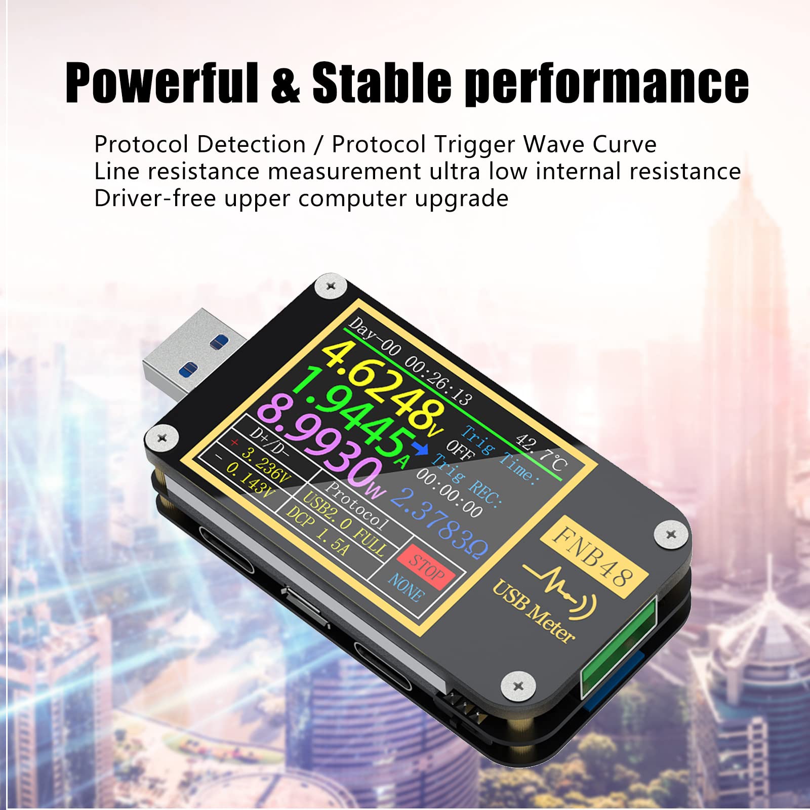 USB Voltage Meter Tester, FNB48 PD Trigger Voltmeter USB 3.0 Voltage and Current Tester DC 4-24V 6.5A USB C Multimeter PPS Fast Charging Protocol Capacity Tester QC2.0 3.0