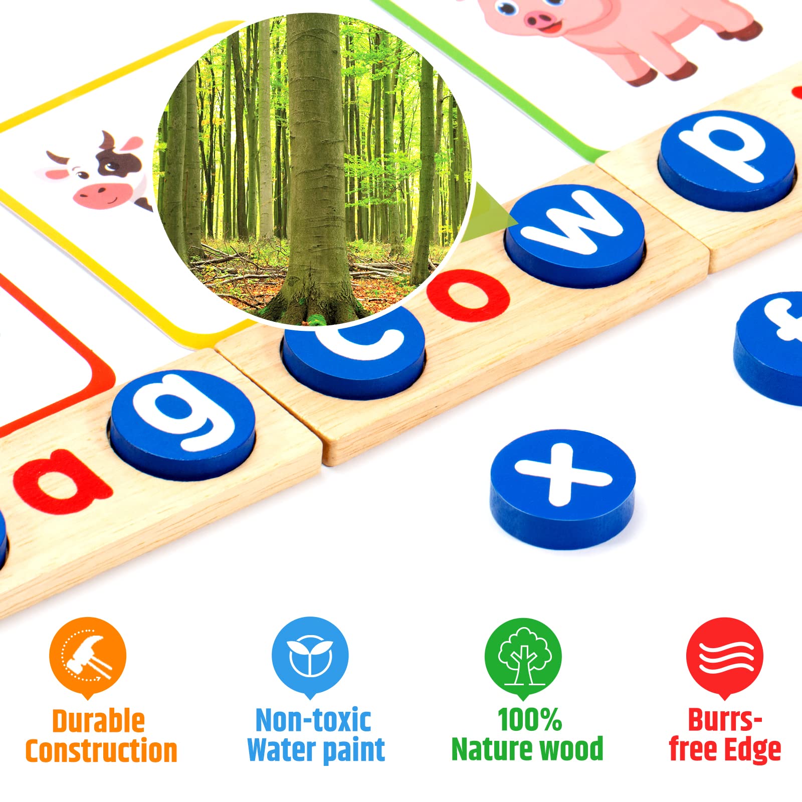 Wooden CVC Word Spelling Games, Educational Toys for 3-6 Years Old Kids,Kindergarten Learning Activities, See and Spell Learning Toys for Kids 3-5
