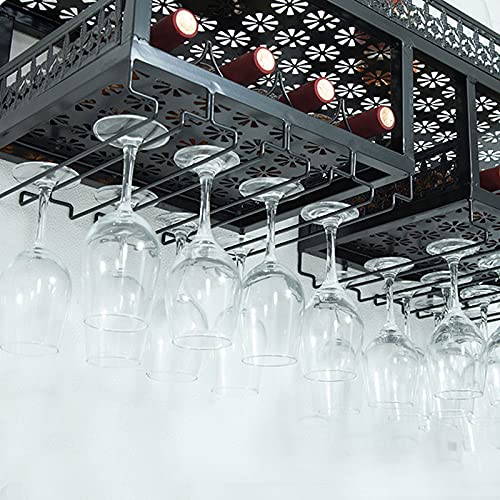 TFCFL Industrial Wall-Mounted Wine Rack,Wine Glasses Holder, Double Layer Wall Storage Shelves, Multi-Function Display Shelf for Bar Kitchen Restaurant (Wrought Iron)