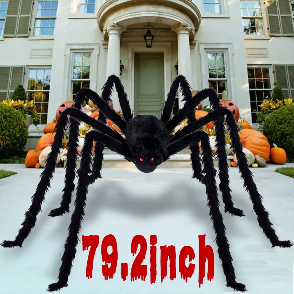 Pawliss Halloween Decorations Indoor, 48inch Scary Giant Halloween Yellow Spider Fake Large Spider Hairy Props Realistic for Halloween Party Decor,Yard Decor,Outdoor,Indoor