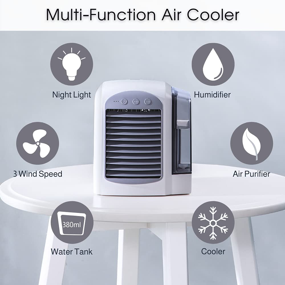 NLR Personal Air Cooler, USB Portable Water-cooling Table Fan with Night Light, 3-Speed Fan for Home & Office, Low Consumption & Environmental Friendly (Pink)