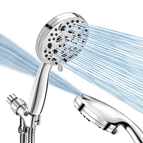 ZYlifemagic High Pressure 10-mode Shower Head With Handheld - Anti-clog Nozzles, Stainless Steel Hose, Cleaning Fuctions For Tubstiles Pets Wall And Overhead Brackets Cleaning -Premium Chrome
