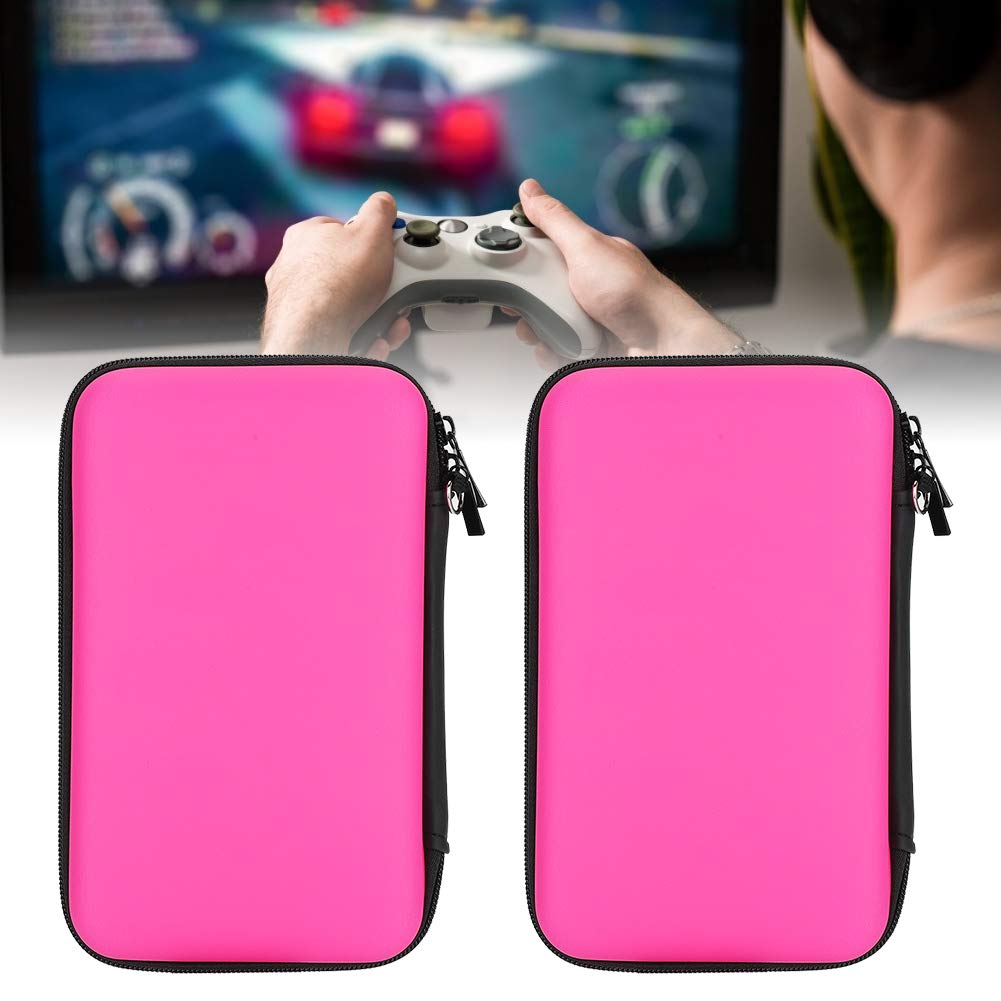 Shanrya Storage Bag Hard Double‑Layer Nylon Compartments Game Consoles Storage Bag for 3DS 3DS LL Office Home(Pink)