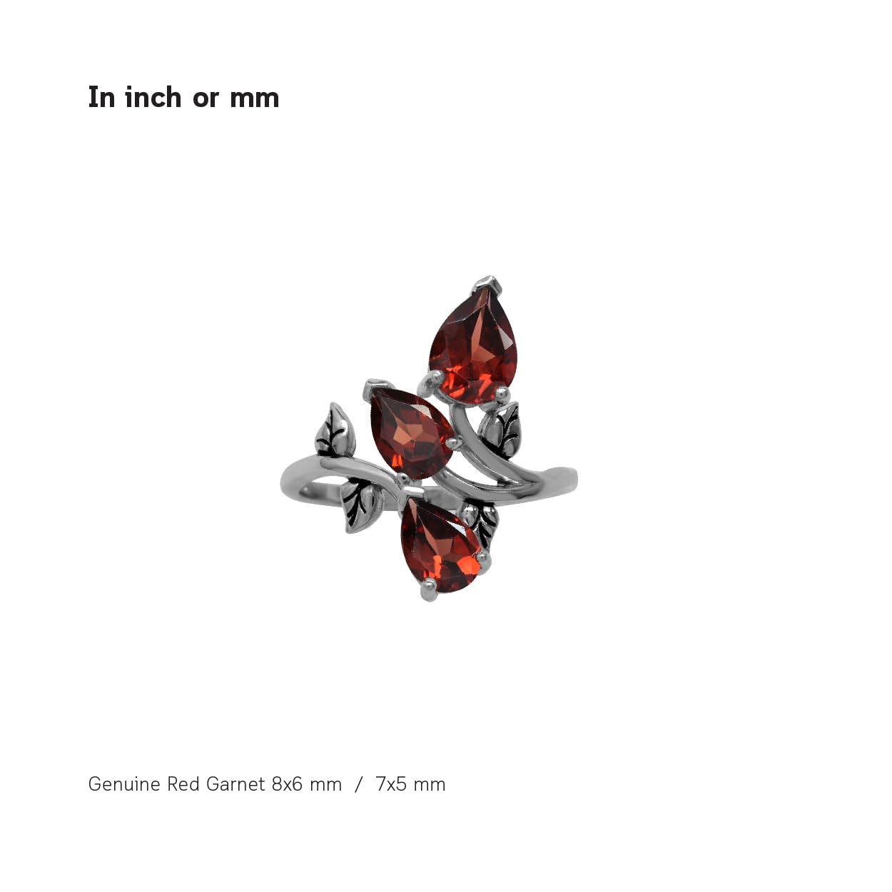 Silvershake 2.85ct. 3 Stone Natural Garnet 925 Sterling Silver Bypass Leaf Ring Size 6.5