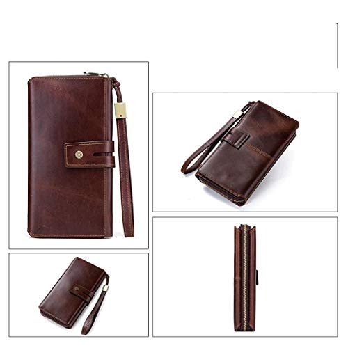 TKFDC Mens Leather Zipper Pocket Business Card Case Holder Organizer Wallet Phone Case Designer Bifold Checkbook Purse