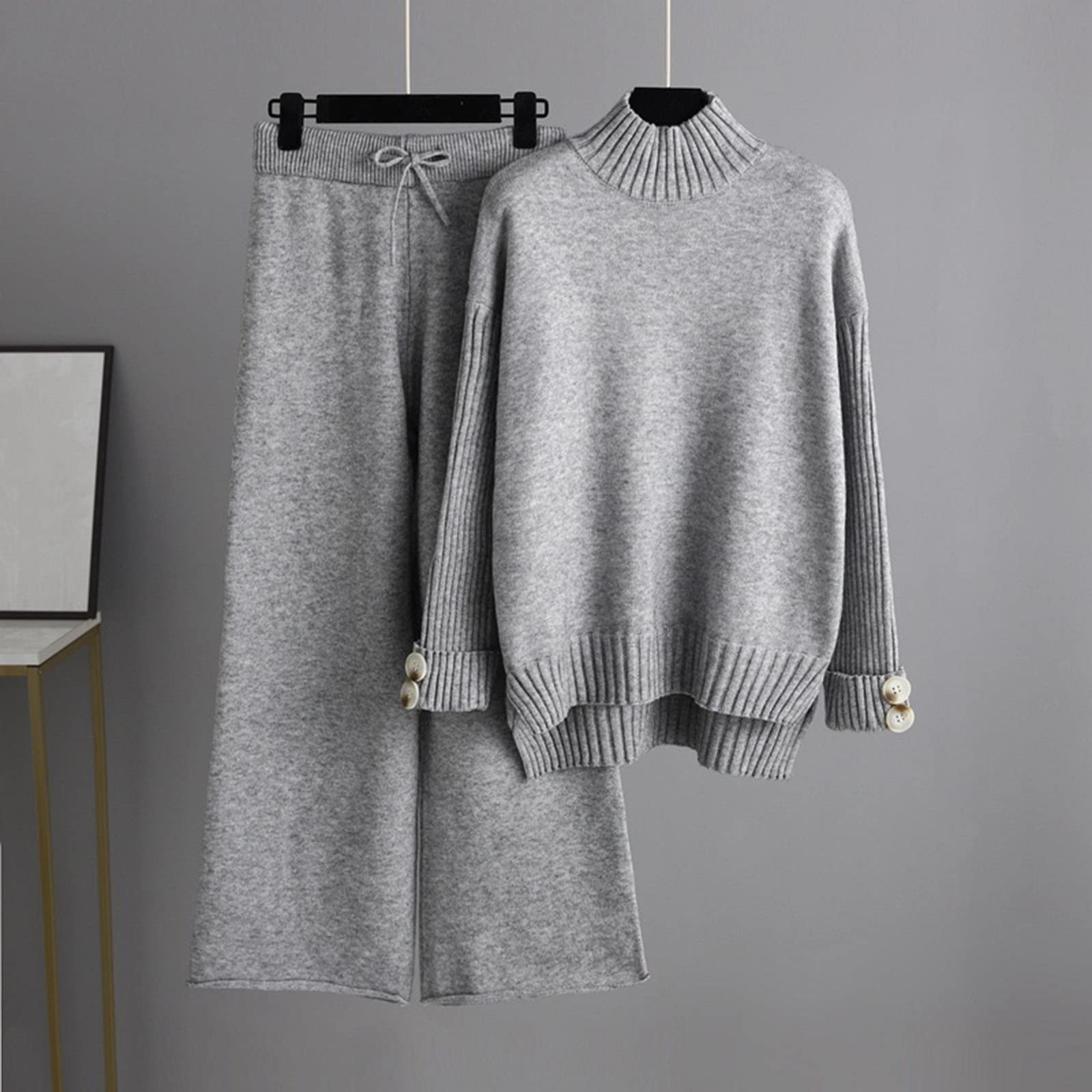 Suits for Women Women's Knitted Set Autumn And Winter Knitting Suit High Collar Sweater Long Trousers