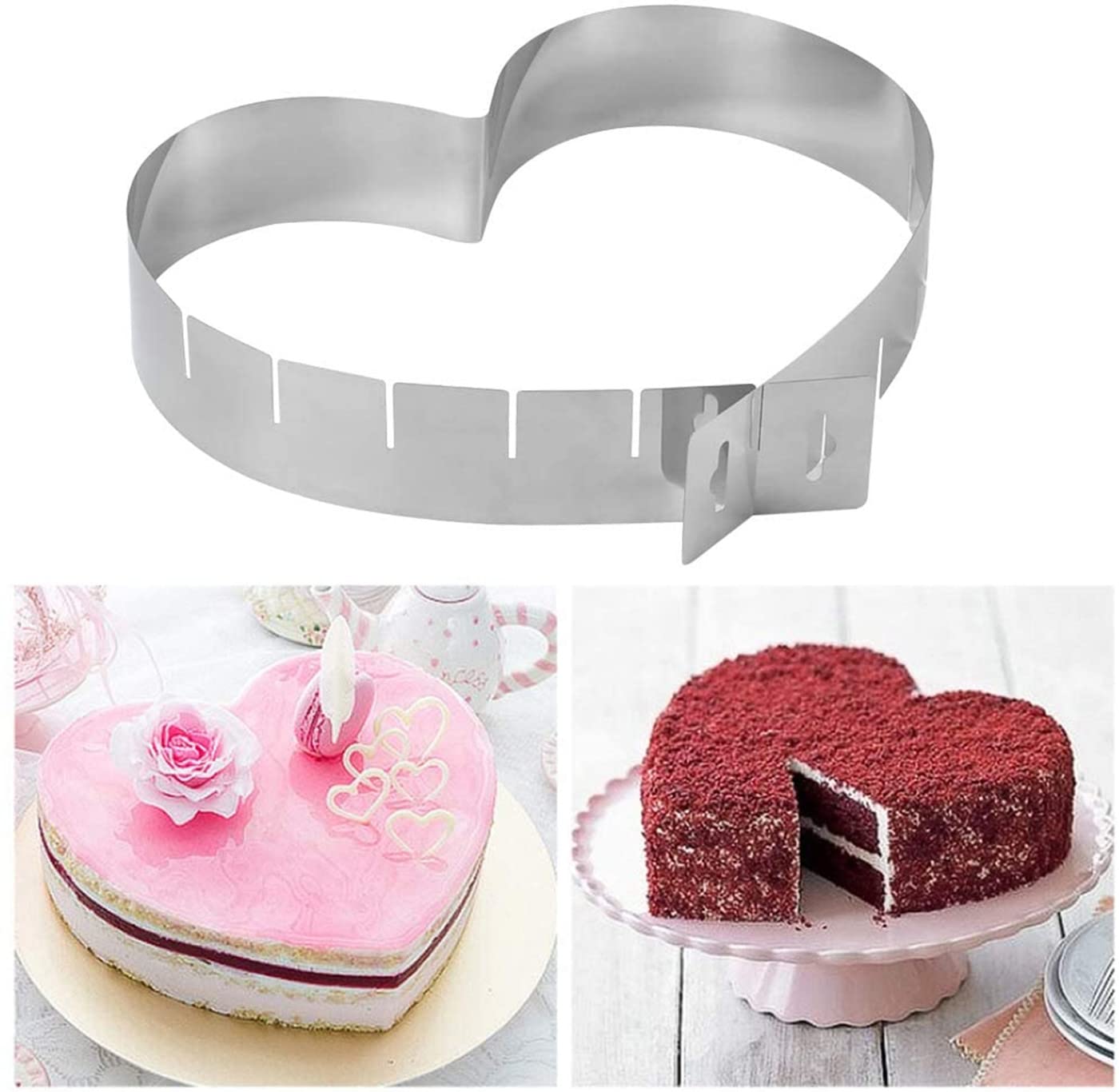 YYYFEI Multipurpose Round Steel Ring,Cake Mold Ring, Adjustable Cake Mold Ring for Baking, Premium Quality Functional Baking Gifts (Heart-shaped)