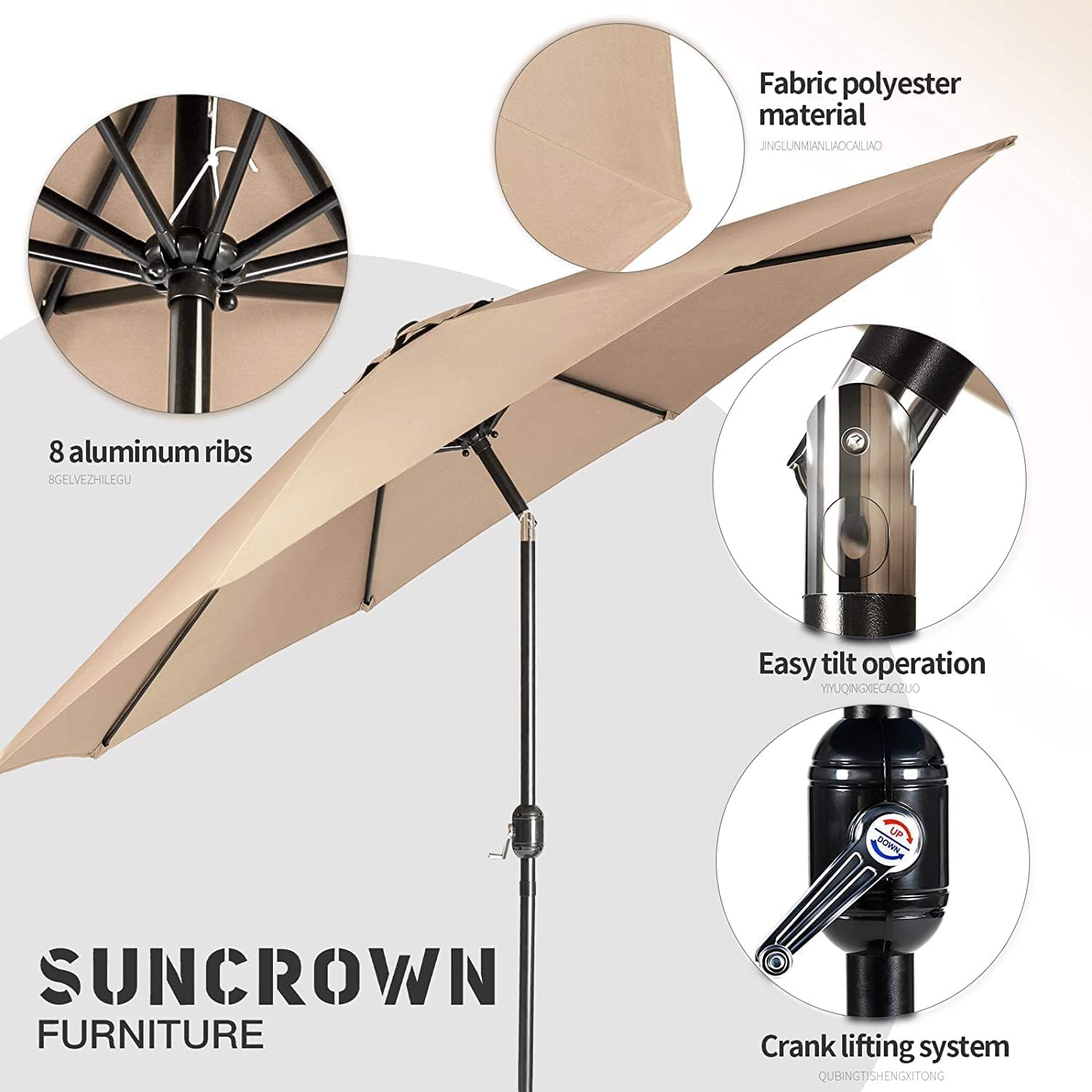 SUNCROWN 5 Piece Outdoor Dining Set All-Weather Wicker Patio Dining Table and Chairs with Cushions, Tempered Glass Tabletop with 9 FT Patio Umbrella for Patio Backyard Porch Garden Poolside, Square
