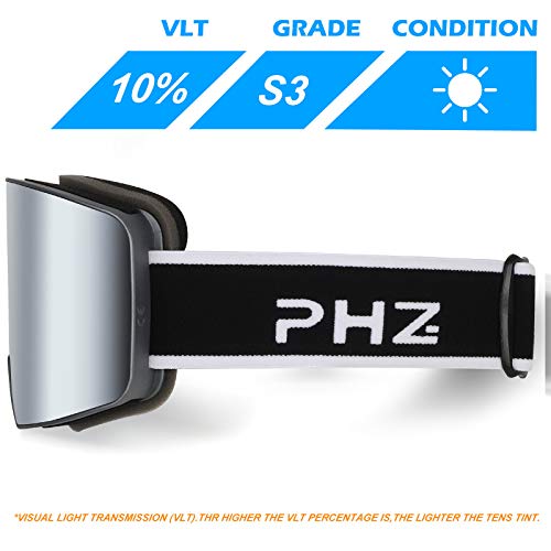 PHZ. Ski Goggles Snowboard Goggles UV 400 Protection Anti Fog Snow Goggles for Men Women Youth