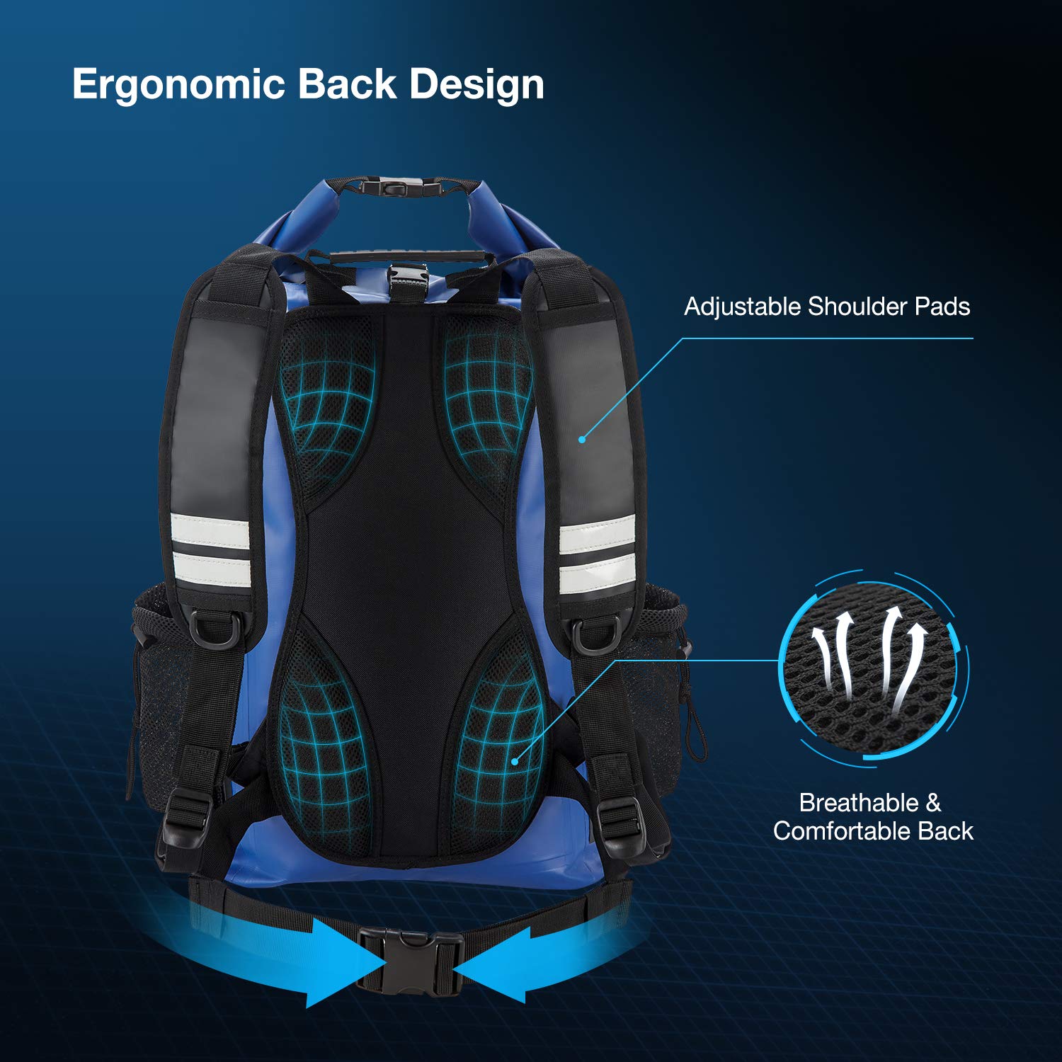 Piscifun Angry Face Dry Bag with Waterproof Phone Case, Waterproof Dry Backpack for Men and Women, Floating Dry Bag Backpack 20L Blue