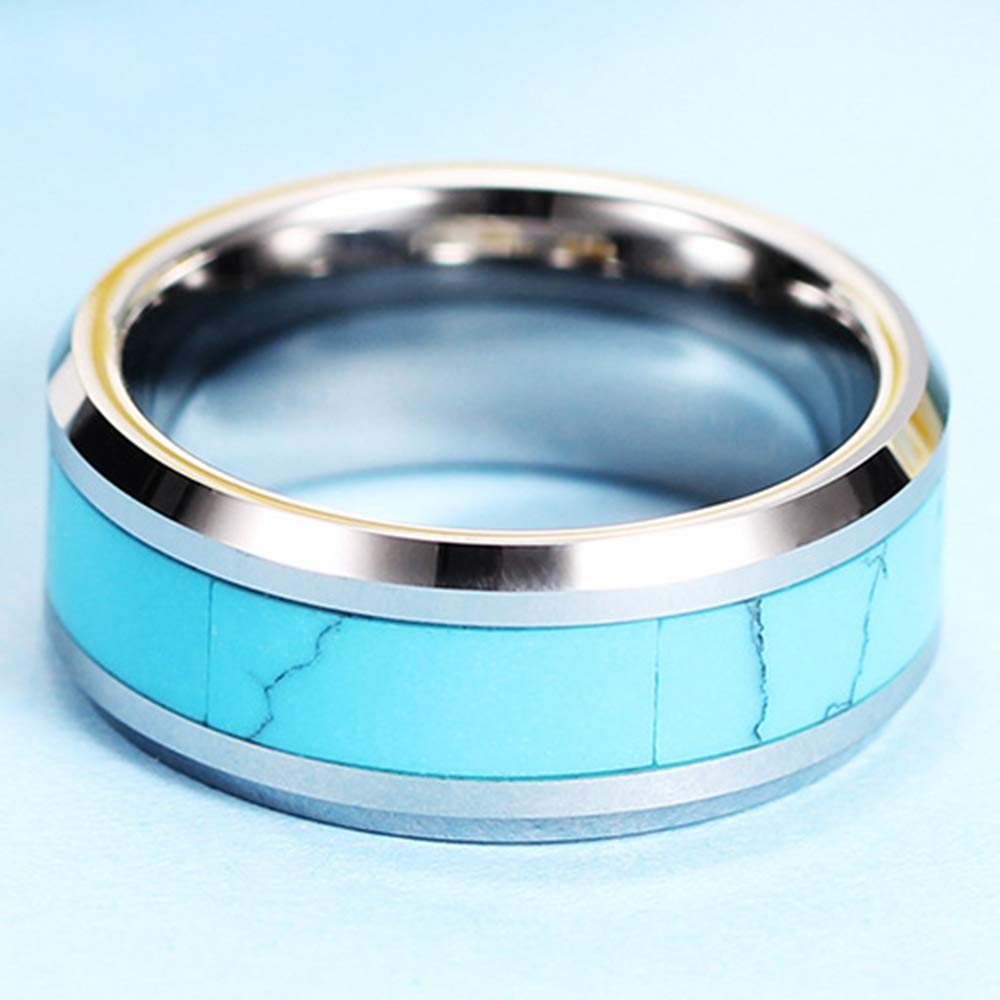 Stainless Steel Created Blue Turquoise Band Style Wedding Ring (Blue, 6)