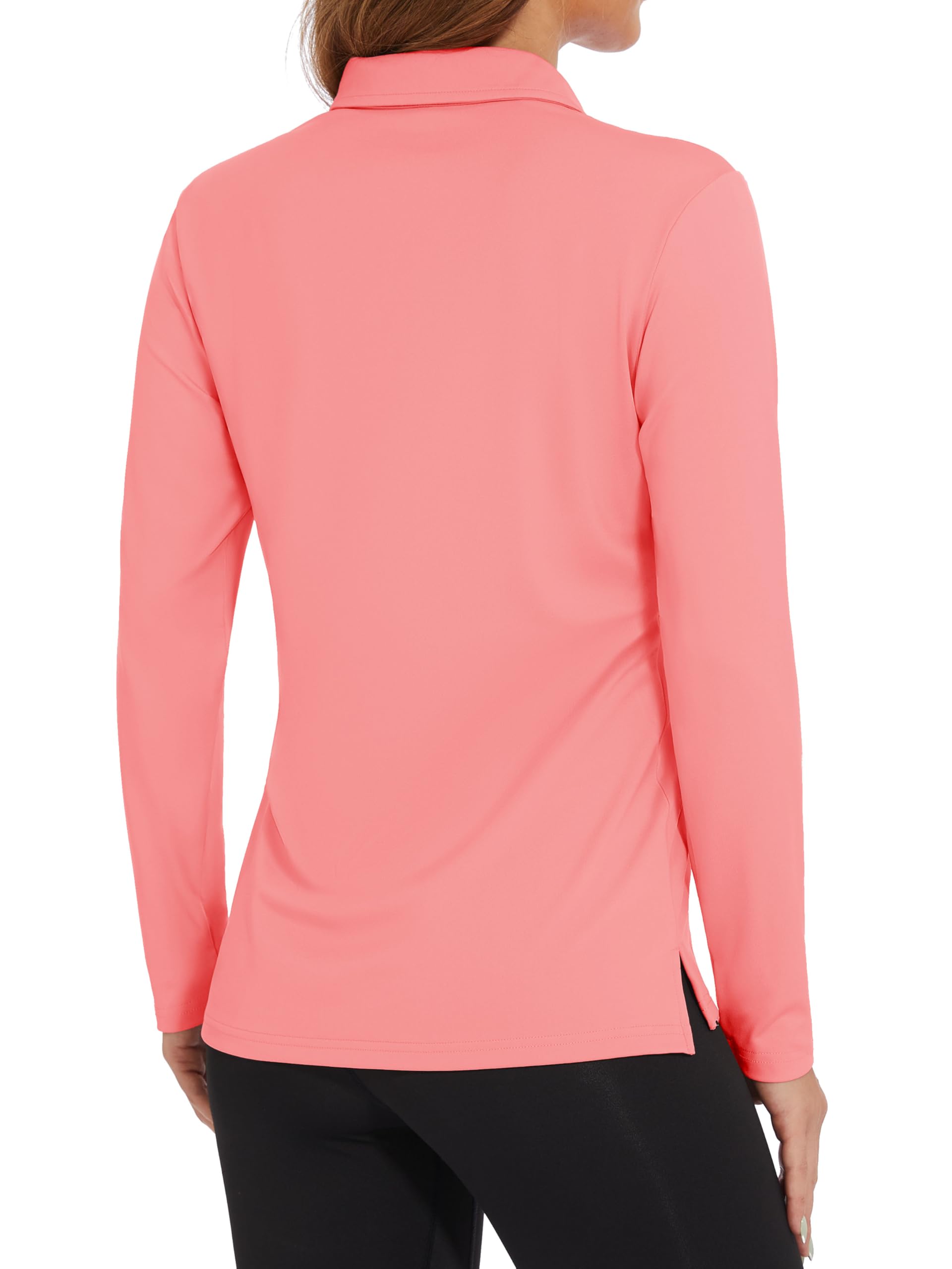 MAGCOMSEN Women's Fishing Polo Shirts Long Sleeve Collared UPF 50+ Quick Dry Performance Rashguard for Women Activewear Pink,M