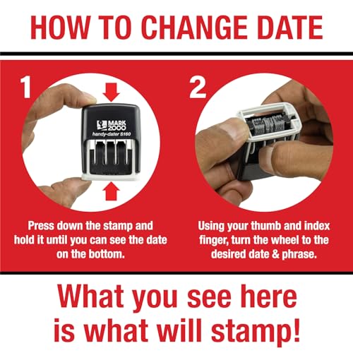 Mark 2000 Self-Inking Rubber Date Office Stamp with Mailed Phrase & Date - Red Ink (Handy-Dater S160), 12-Year Band