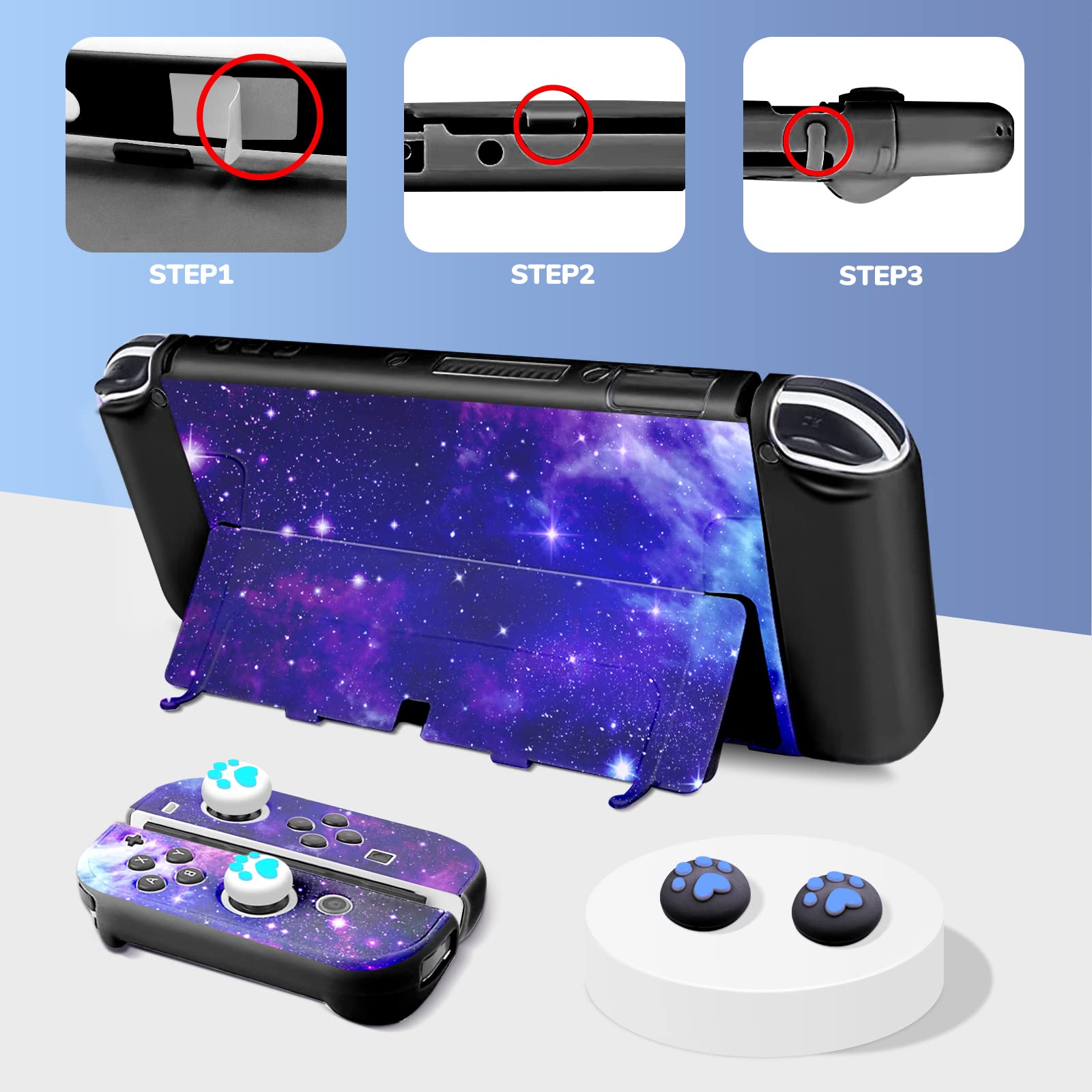 TCJJ Galaxy Carrying Case Set for Nintendo Switch OLED,Portable Travel Storage Case with Soft TPU Protective Cover Accessories Compatible with Nintendo Switch OLED