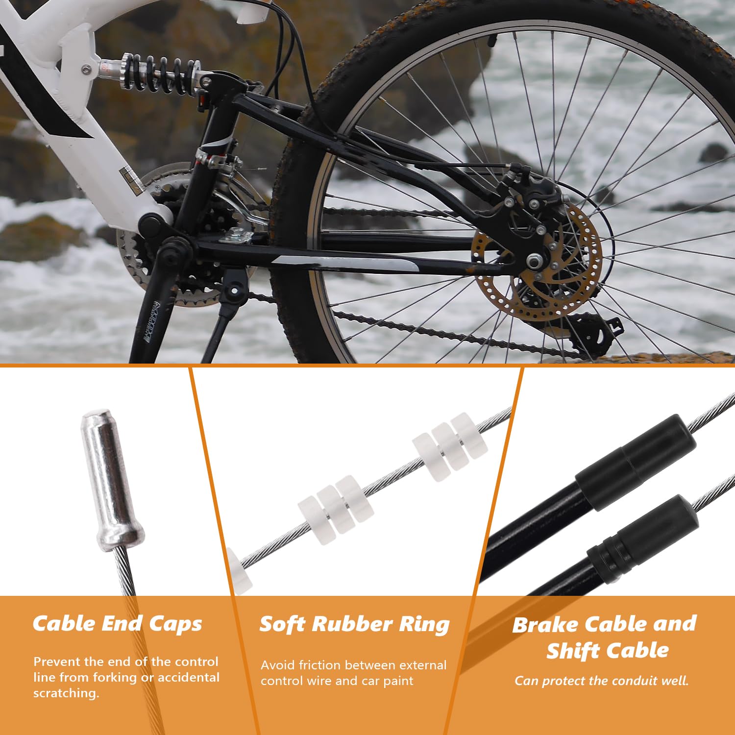 mankk Universal Bicycle Brake Cable and Shift Cable,Bicycle Shift Derailleur Cable & Brake Cable Housing Kit with Brake Cable End Caps and O-Rings for Mountain Road Bike Repair M-124-BK
