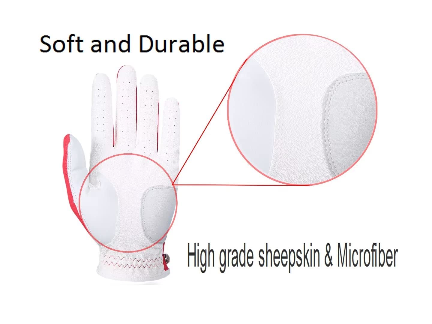 SIMPLE SYMBOL Men's Golf Glove Premium Synthetic Leather,Stable Grip,Six Pack(Left is Wear on Left Hand,Right is Wear on Right Hand) Four Colors to Choose from White/Sky/Beige/Red(Red,L,Right)