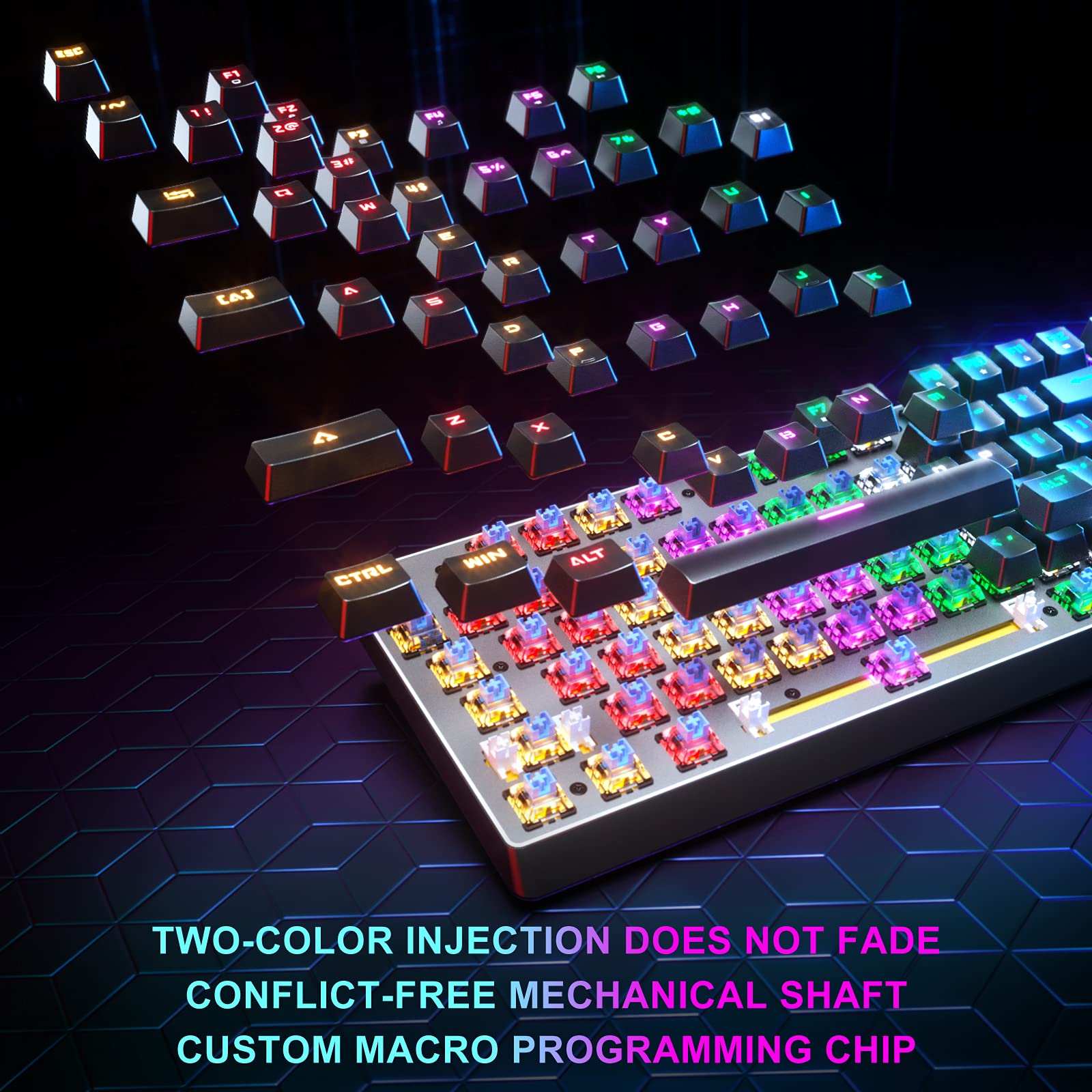 TNBIU Gaming Keyboard - RGB LED Keyboard with 104 Key Computer PC Gaming Keyboard, RGB Backlit Gaming Keyboard with Multimedia Keys Wrist Rest for PC Gamers(Black)