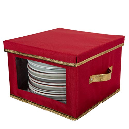 Simplify Holiday Dinner Plate Dinnerware Storage Box | 12.2 Inch | Christmas China | 12 Felt Dividers | Tableware Setting | Red