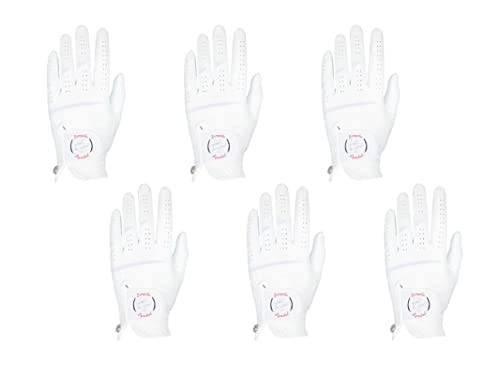 SIMPLE SYMBOL Women's Golf Glove Microfiber with Colorful Cabretta Leather Six Pack(Left is Wear On Left Hands,Right is Wear On Right Hands) Four Colors White/Sky/Orange/Red(White,M,Left)