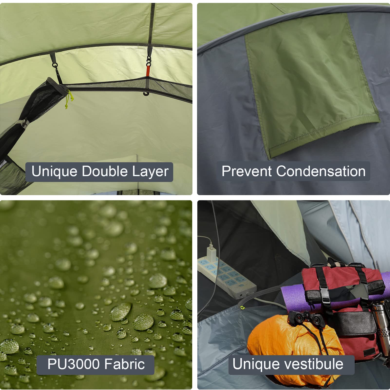 PALLYGO Easy Pop Up Tent 6 Person Tents for Camping Traveling Double Layer Waterproof Instant Family Camping Tents