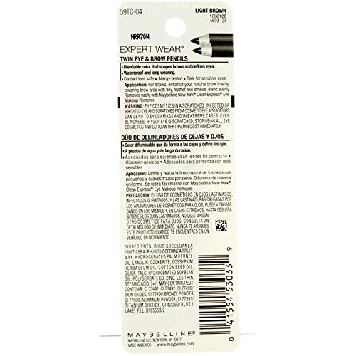 Maybelline Expert Wear Twin Brow & Eye Pencils, Light Brown [104] 2 ea (Pack of 3)