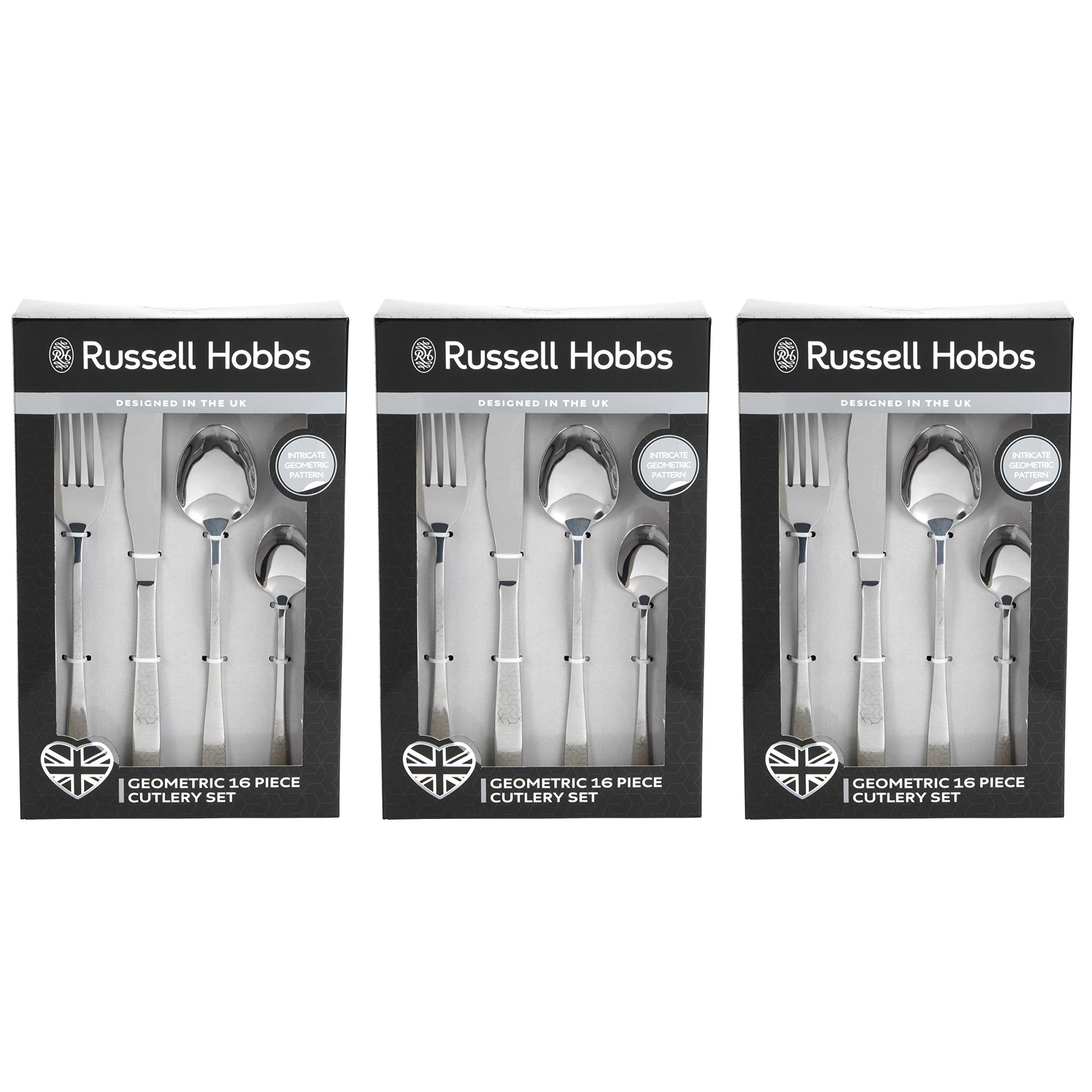 Russell Hobbs COMBO-6707 48 Piece Rhombus Cutlery Set, Stainless Steel, Includes 12 Knives, 12 Forks, 12 Table Spoons, 12 Tea Spoons