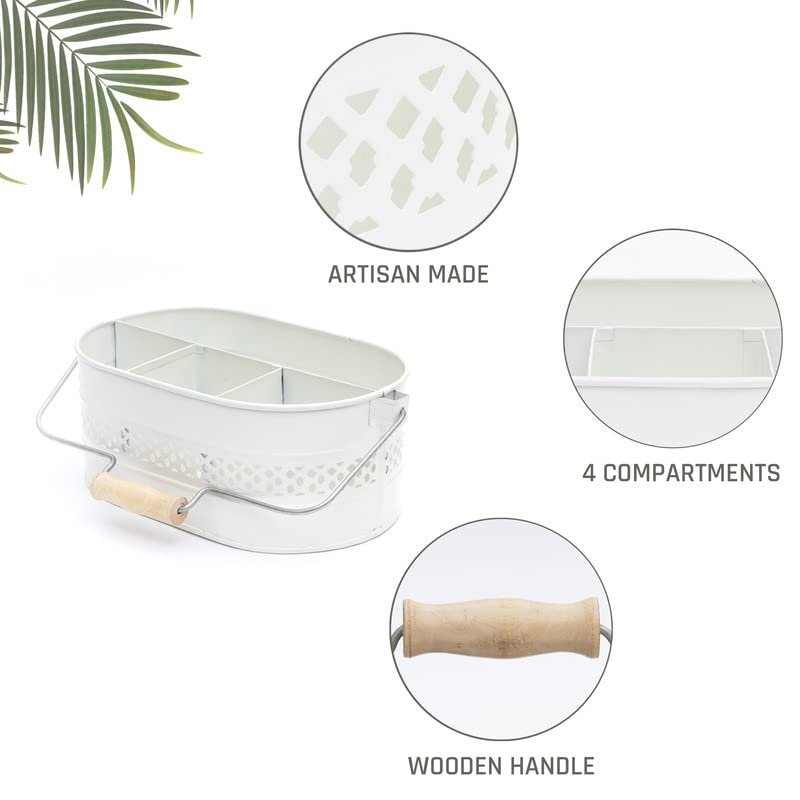 THE ARTIQUE Farmhouse Utensil Caddy, Galvanized Caddy, Picnic Utensil Holder, Desk Organizer, Condiments Caddy, Flatware Caddy For Party, Kitchen Utensils Organizer Caddy With Handle- WHITE