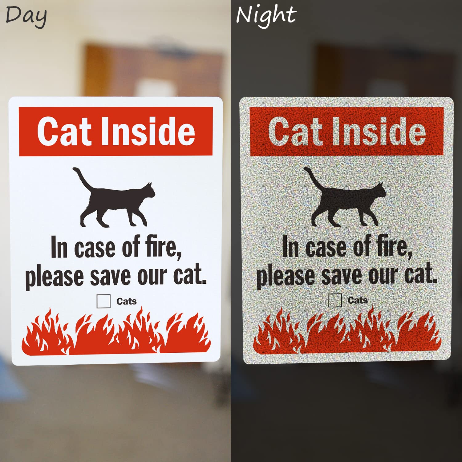 SmartSign (Pack of 5) 5 x 4 inch “Cat Inside - in Case of Fire Please Save Our Cat” Labels, 5.5 mil Laminated Vinyl, 3M Engineer Grade Reflective Material, Red/Black on White, Made in USA