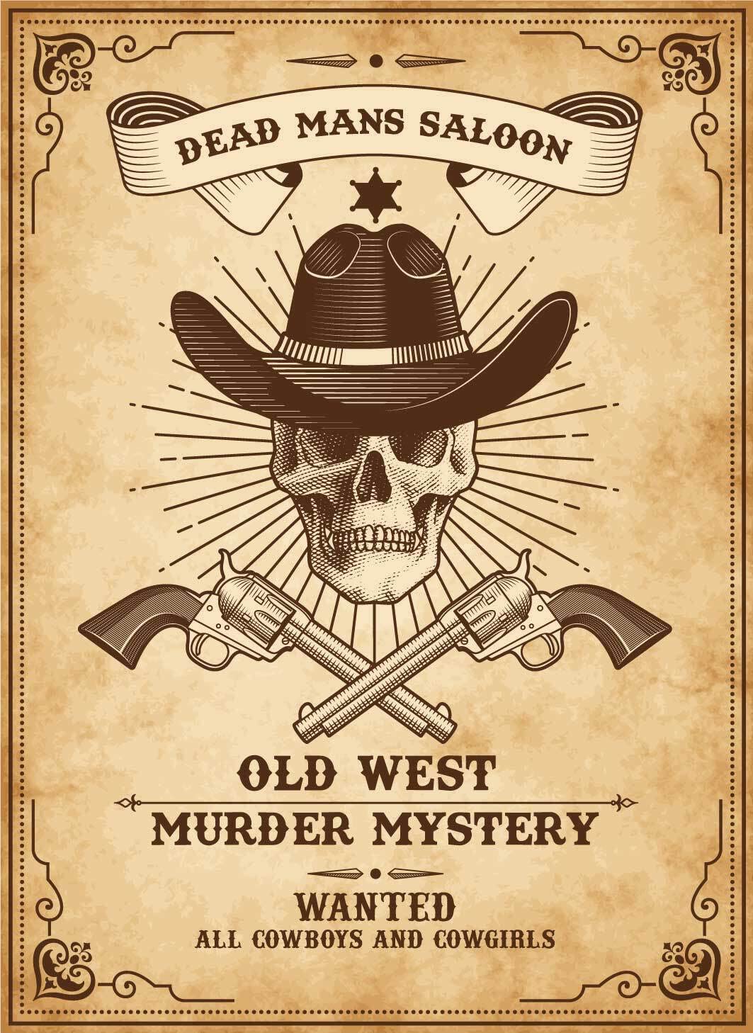 Wild West Cowboy Murder Mystery Host Your Own Party Game Kit | USB Version with Digital/Printable Files Medium English 4-20 Players