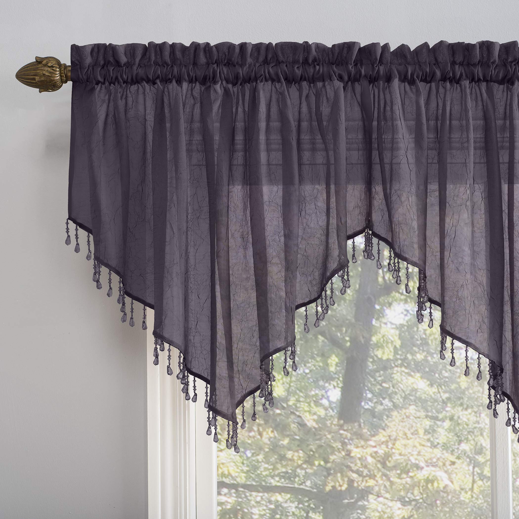 No. 918 Erica Crushed Voile Ascot Beaded Sheer Rod Pocket Curtain Valance