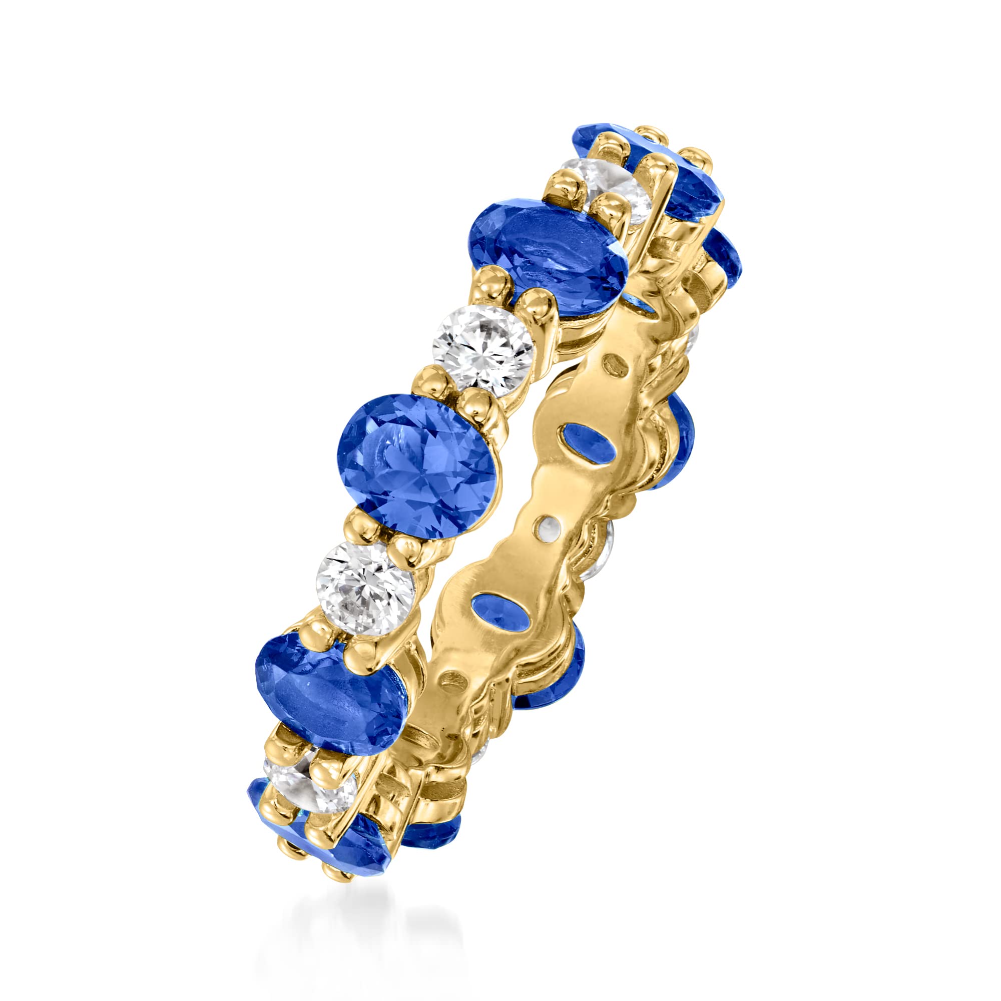Ross-Simons 3.10 ct. t.w. Simulated Sapphire and .90 ct. t.w. CZ Eternity Band in 18kt Gold Over Sterling. Size 5