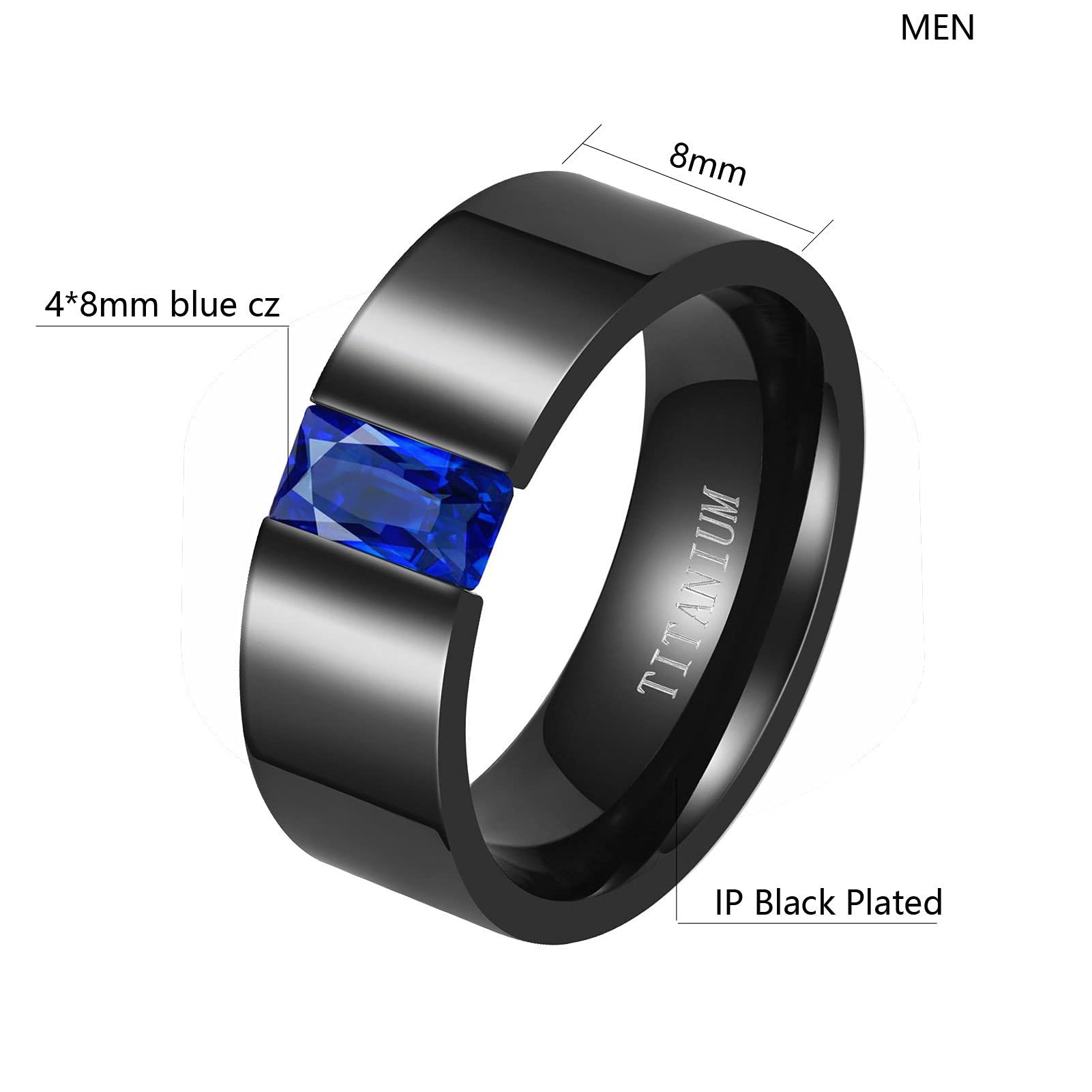 Ringcrown Couple Rings Black Rings Blue Cz Womens Wedding Ring Sets Titanium Steel Man Wedding Bands(Please Buy 2 Rings for 1 Pair)