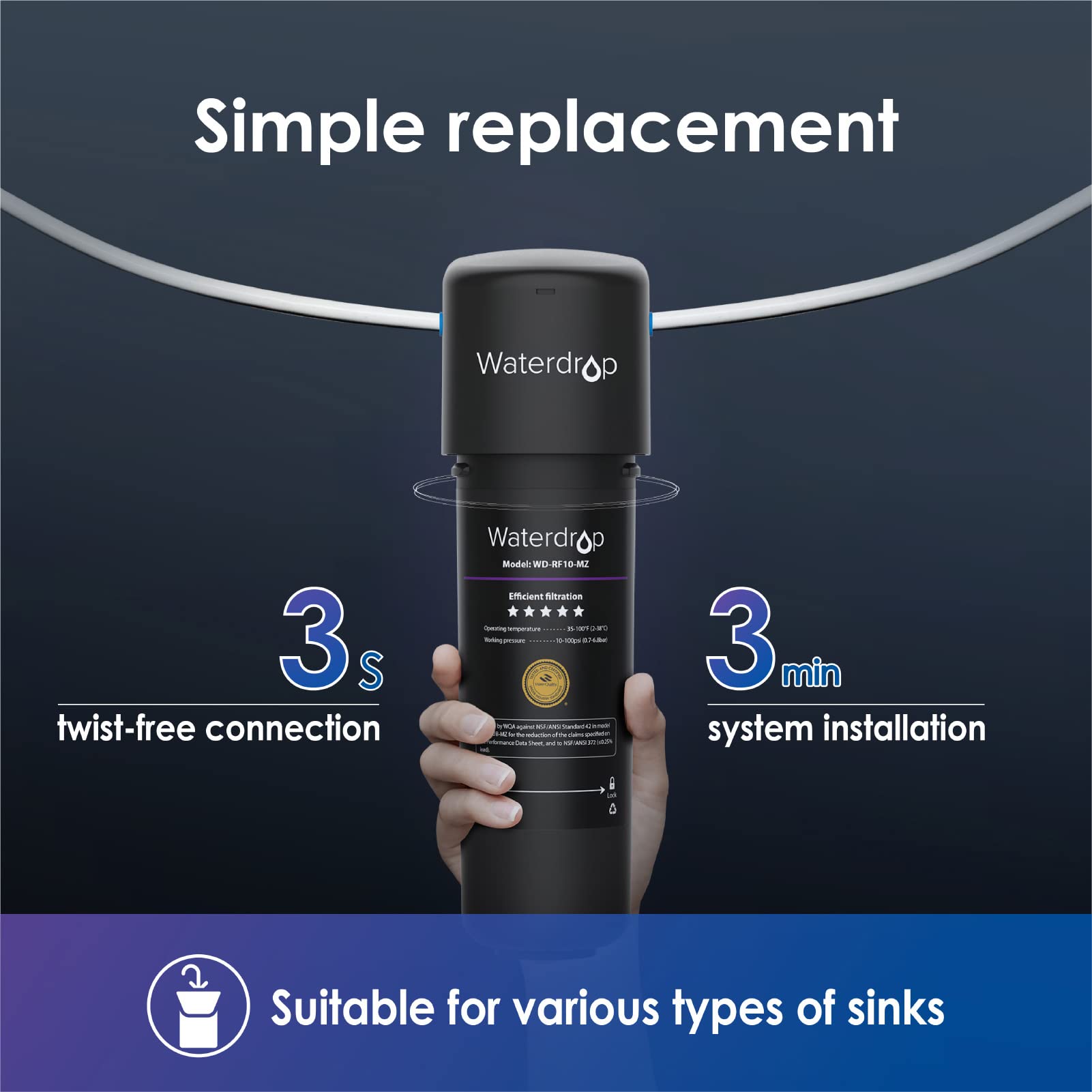 Watedrop Remineralization Replacement Filter AND WD-10UA Under Sink Water Filter System, NSF/ANSI 42 Certified, 8000 Gallons, USA Tech