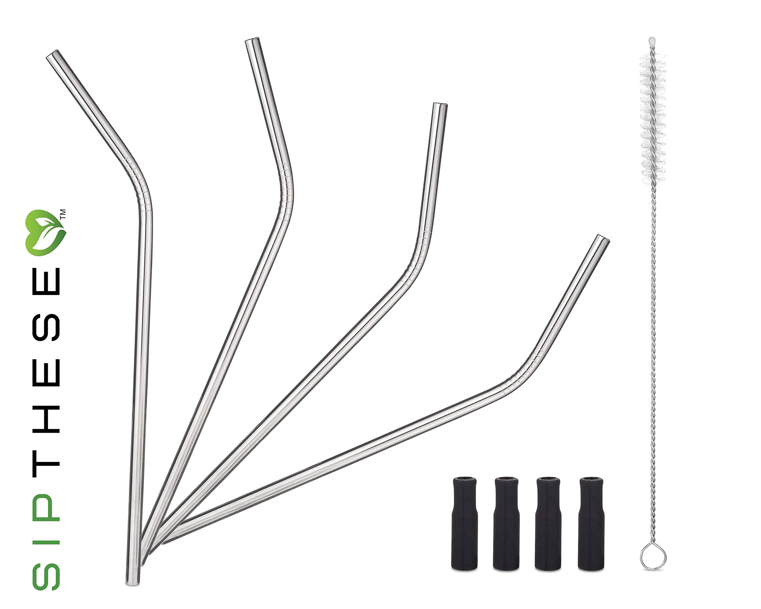 SipThese Collapsible Straw With Retractable Cleaning Brush In Keychain. 4 Angled Stainless Steel Straws With Silicone Tips. 1 Straw Cleaning Brush And Travel Bag. Eco Friendly Reusable Straws