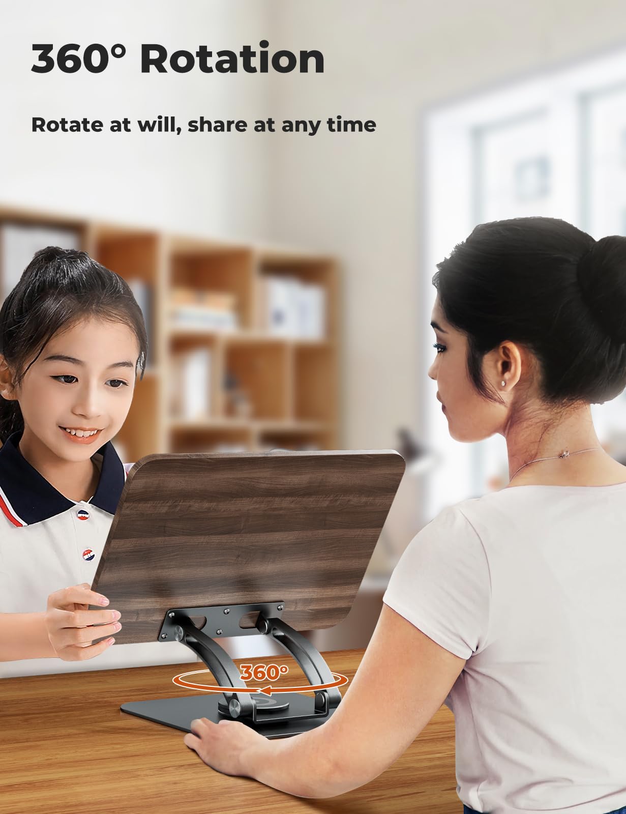 Tounee Book Stand for Reading, Adjustable Book Holder with 360° Swivel Base, Foldable Cookbook Stand Recipe Book Holder with Elastic Page Clips for Music Scores, Recipe, Tablet, Laptop-Gray