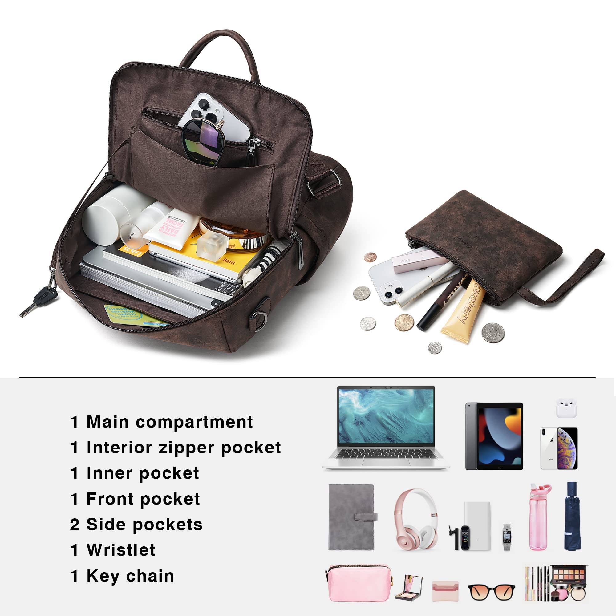 tiamyi Leather Backpack for Women, Backpack Purse for Women Fashion Convertible Shoulder Bags Daypack (1-2 coffee)