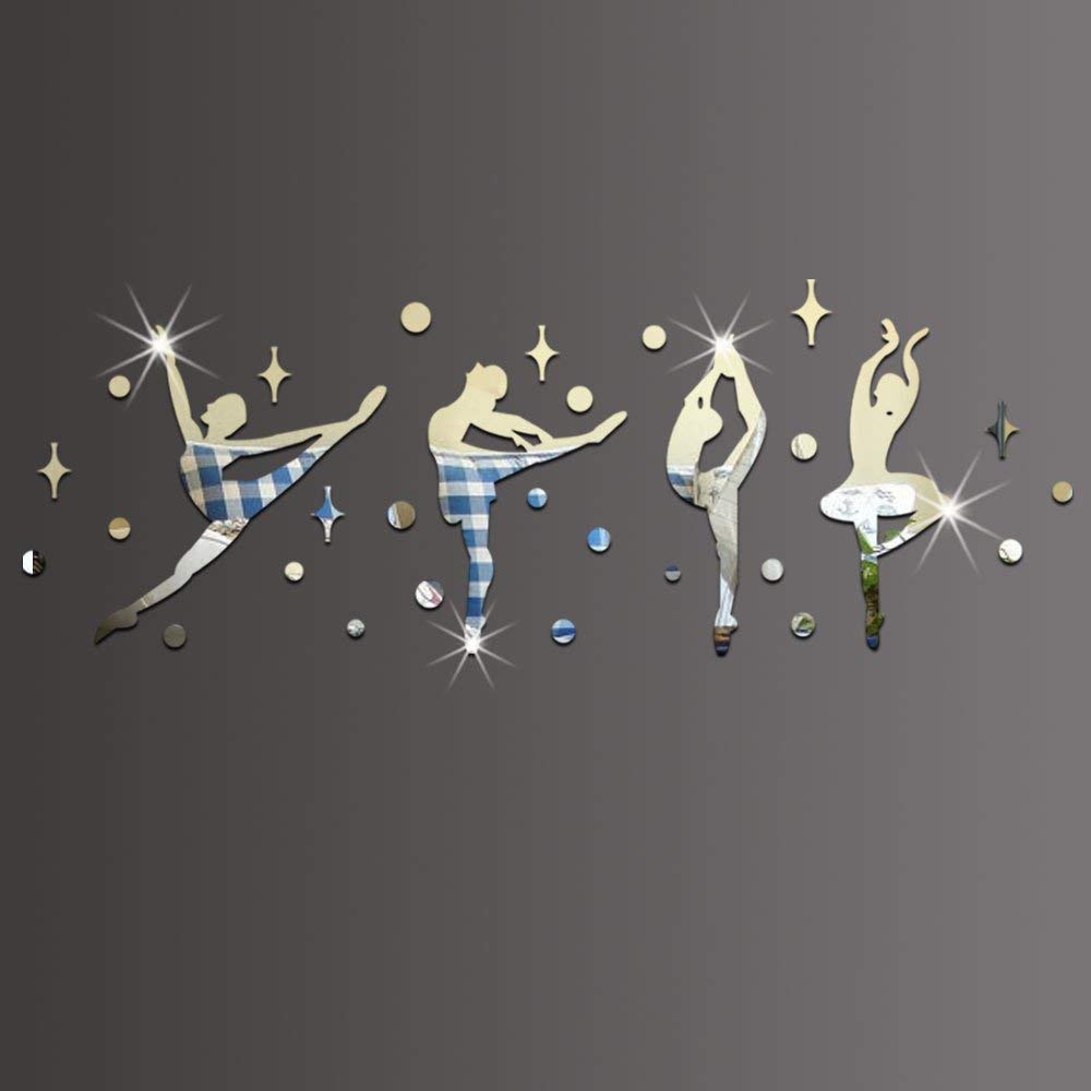 QISHENG Ballet Girl Mirror Dance Classroom Baby Girl's Room Bedroom Wall Stickers 39.4x14.2" (Silver)