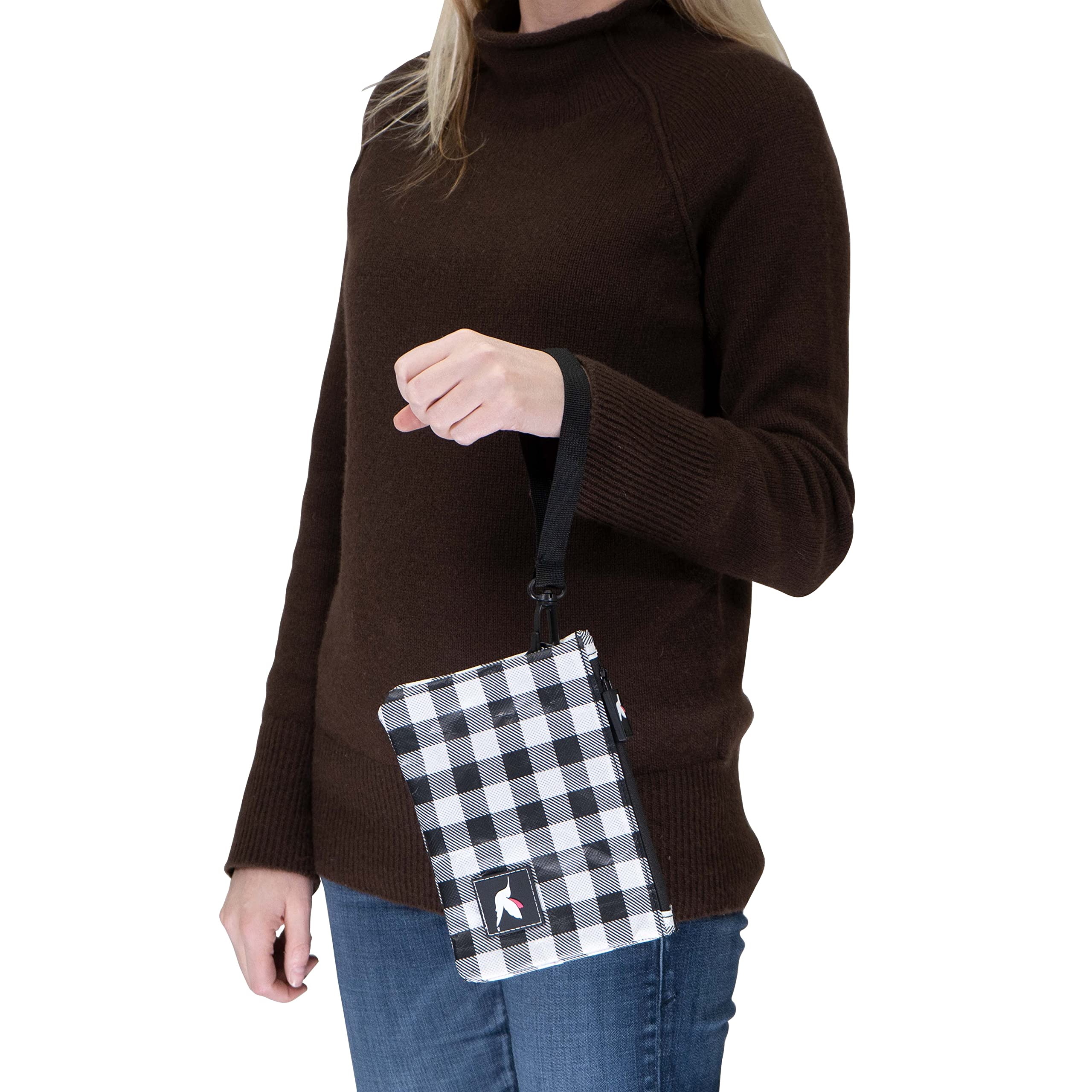 Stola On The Town Pouch – Multi-Functional Clutch Bag or Wristlet – Water Resistant, Wipeable On the Go Bag with Removable Strap – Ideal for Concerts or Nights Out, Gingham Check