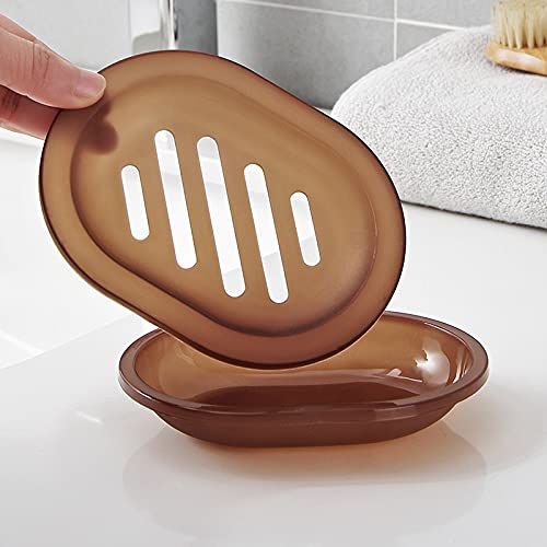 PLMM soap Box， Oval Transparent Double-Layer Plastic Soap Box Household Bathroom Drain Soap Tray Soap Holder (Color : Brown)