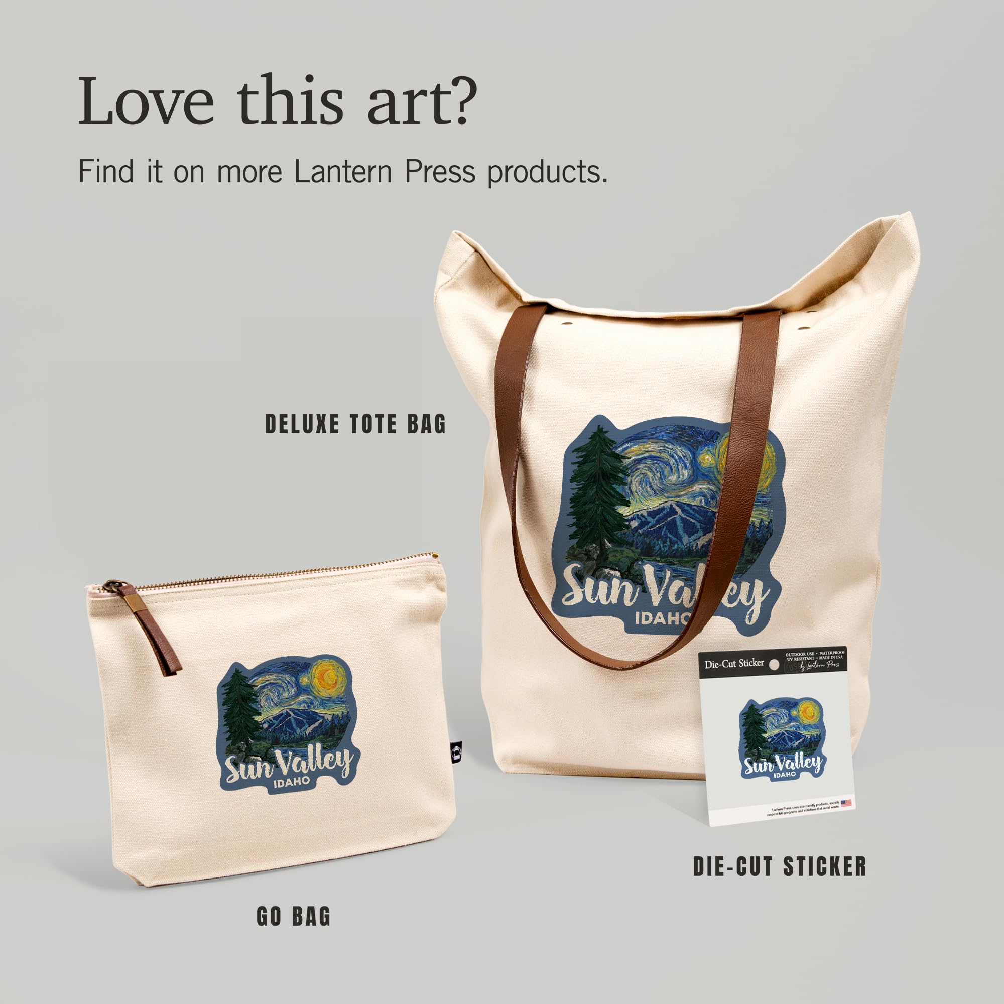 Sun Valley, Idaho, Bald Mountain, Starry Night, Contour (Canvas Deluxe Tote Bag, Faux Leather Handles & Zip Pocket)